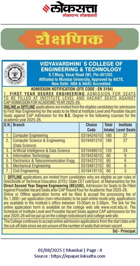 Home » Vidyavardhini's College Of Engineering & Technology